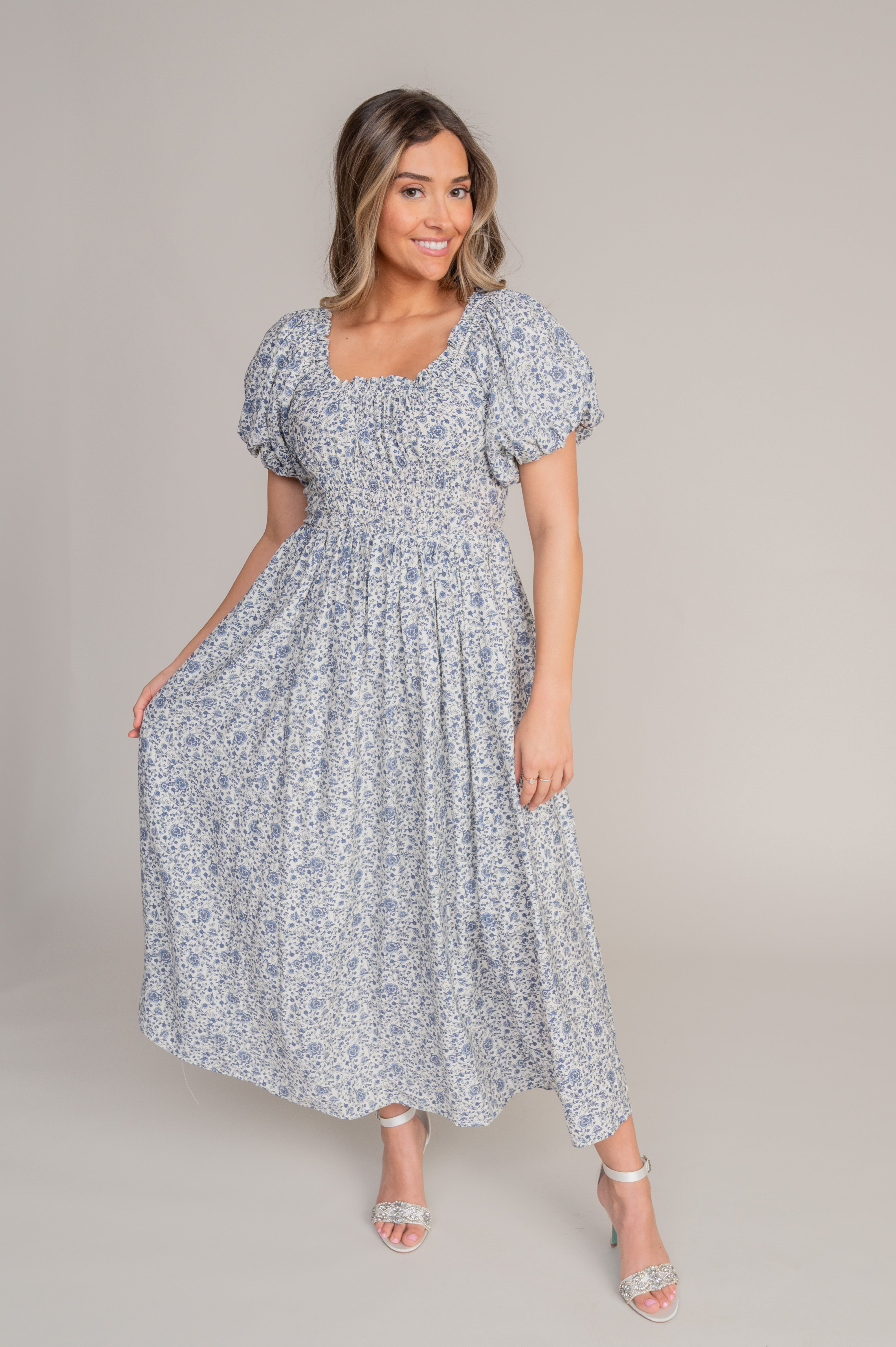 Sutton Denim Blue Floral Dress – DM Fashion